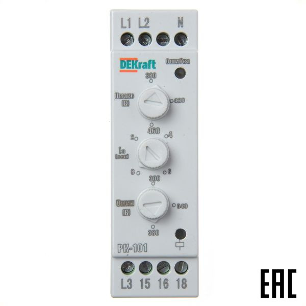 Реле контроля фаз РК-101-02 380В 5А 1 переключательный контакт 23301DEK ...