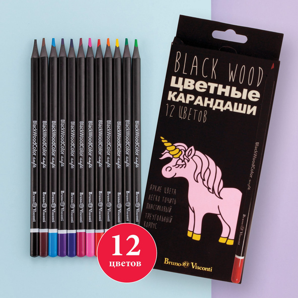 Карандаши цветные мягкие Bruno Visconti "BlackWoodColor" пластиковые ...