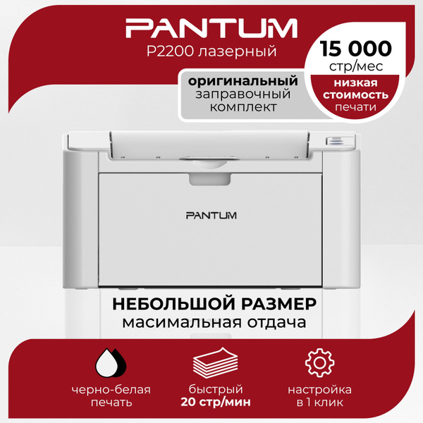 Принтер лазерный монохромный черно белый Pantum P2200, Компактный ...