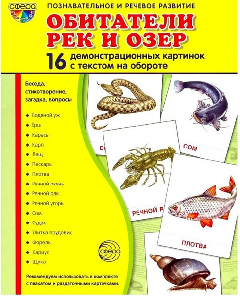 Дидактический материал. (Сфера) Карточки "Обитатели рек и озер" (16 ...