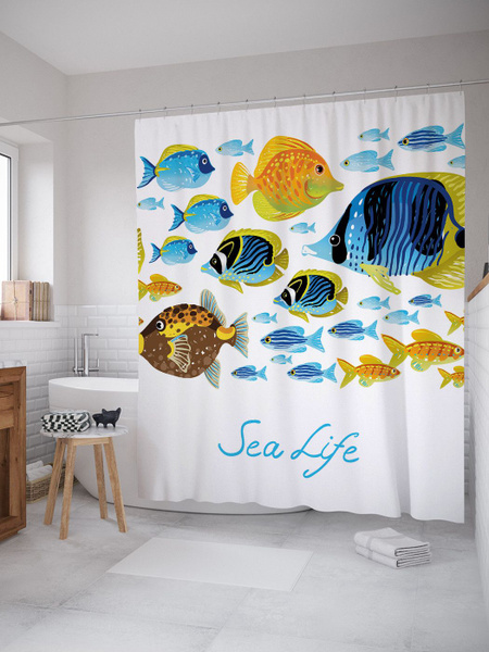 Штора для ванной 200x180 см JoyArty ширма плотные ширина 180 высота 200 для бани санузлов дома ...