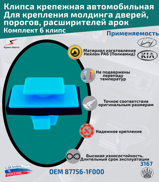 Характеристики Клипса крепления молдинга порога, фиксатор молдинга ...