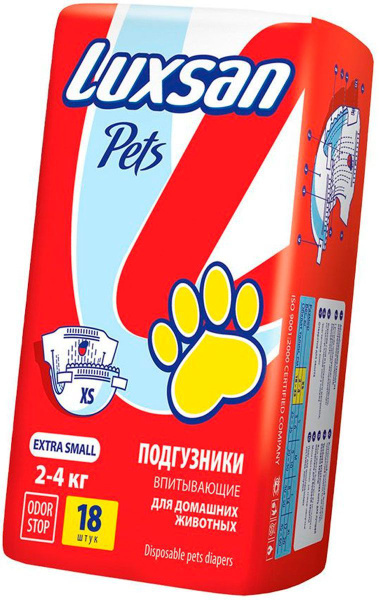 Подгузники впитывающие для животных Luxsan Premium XS 2 - 4 кг 18 шт ...