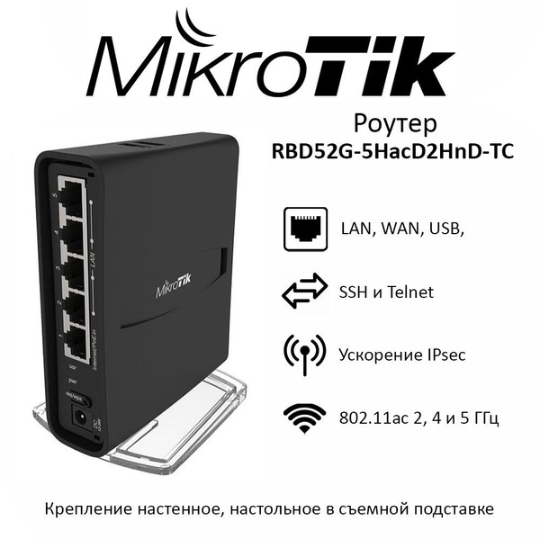 Роутер MIKROTIK hAP ac2, черный, 2.4 ГГц, 5 ГГц купить по низкой цене с ...