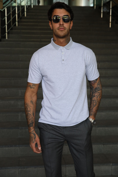 Поло Мужской NuCode серый Короткий, размер 52 Хлопок, Полиэстер Однотонный прямой Воротник ...