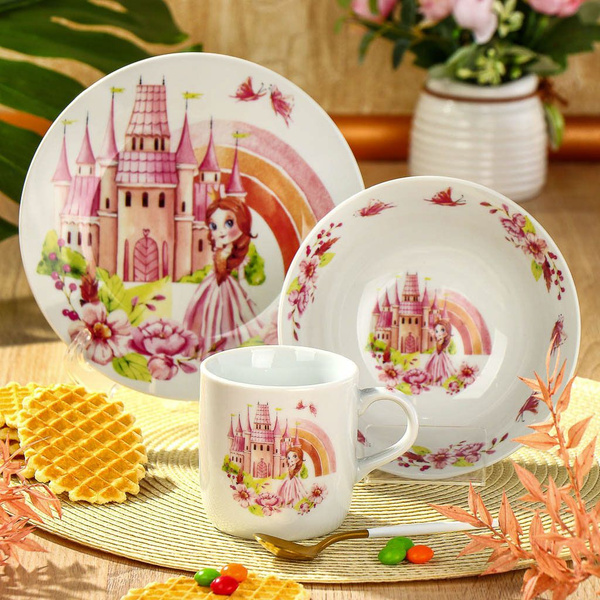 Набор посуды керам, 3 шт, Замок принцессы, тар. 17.5/18 см, сал. 15см, круж. 230мл, Daniks ...