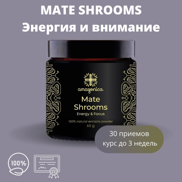 Mate Shrooms (йерба мате, ежовик) энергия и внимание, порошок 60г ...