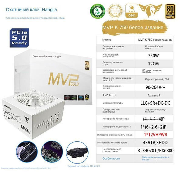 HUNTKEY Блок питания компьютера K750, белый - 750W, 750 Вт (K750, белый - 750W) - купить с ...