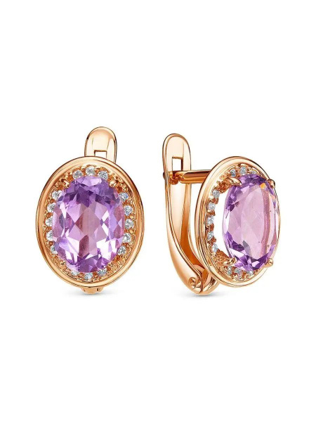 Серебряный Дом Серьги с золочением, аметист, фианит, серебро 925 пробы ...