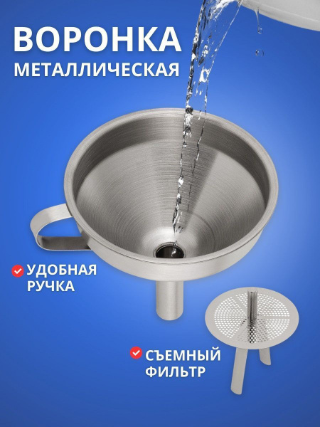 Воронка металлическая с ручкой, 13 см, съемный фильтр - купить в ...