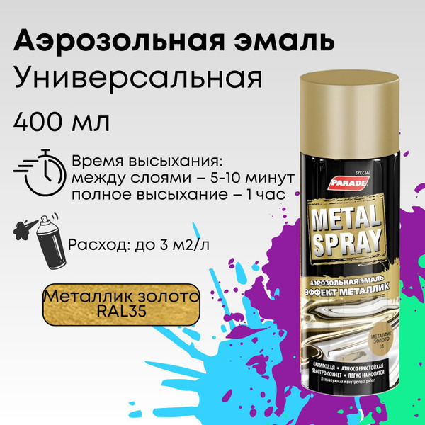 Аэрозольная краска Parade 789Paint987 Быстросохнущая, Гладкая ...