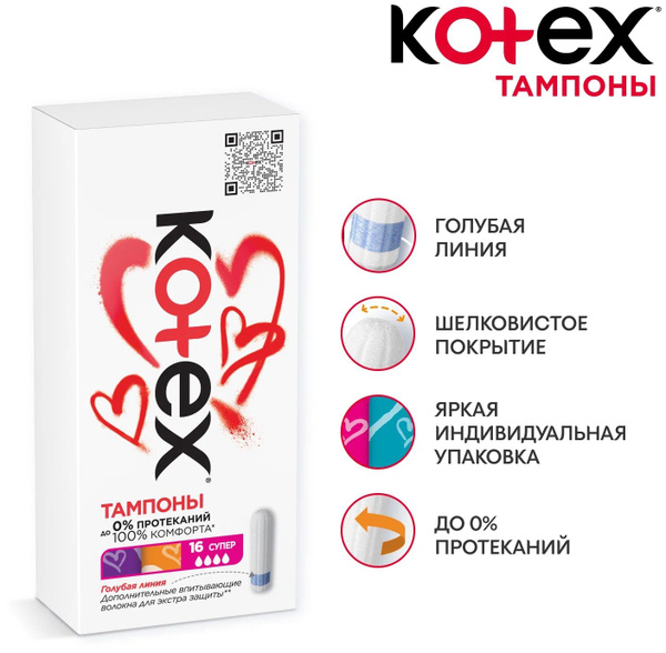 Тампоны Kotex Super 16 шт. (Котех/Котекс) - купить с доставкой по ...