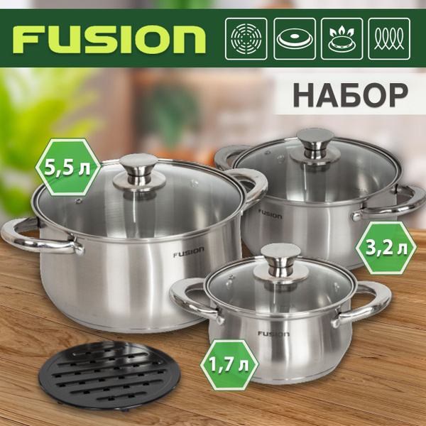 Набор кастрюль из нержавеющей стали FUSION KWK42362 / 7 предметов ...