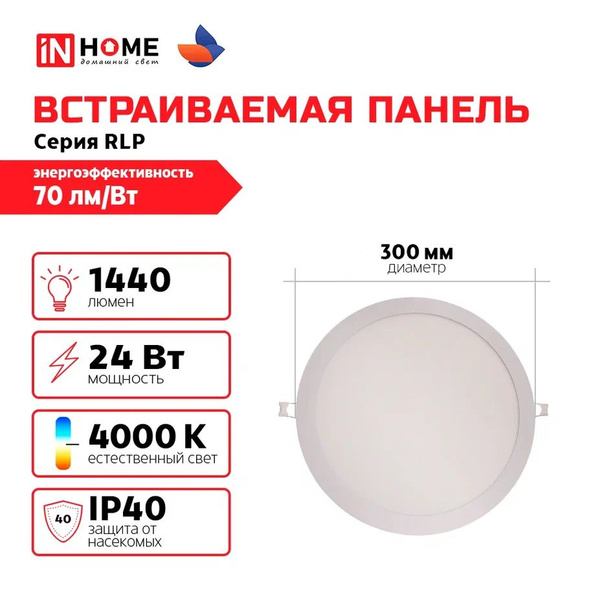 Светильник потолочный светодиодный RLP круглый, 24 Вт, 4000 К, 1440 Лм ...