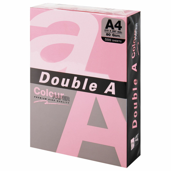 Цветная бумага Double A А4, 80 г/м2, 500 листов, пастель, розовая ...