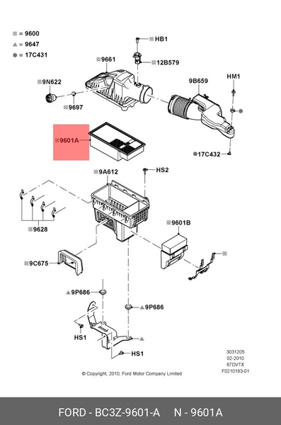 Фильтр воздушный Ford BC3Z9601A - купить по выгодным ценам в интернет ...