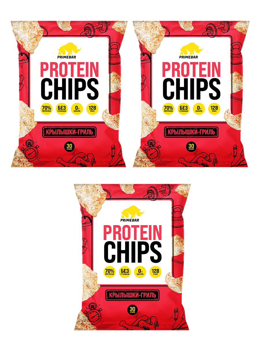 Протеиновые чипсы PRIMEBAR Protein CHIPS (3 шт * 30 гр) Крылышки-гриль ...