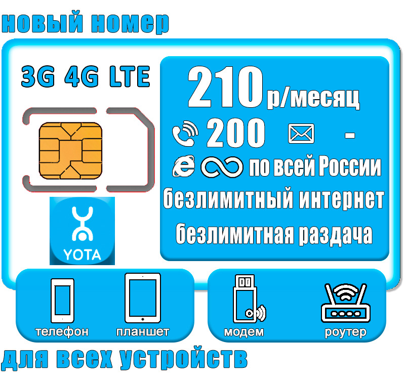 SIM-карта Безлимитный интернет для всех устройств безлимитная раздача ...