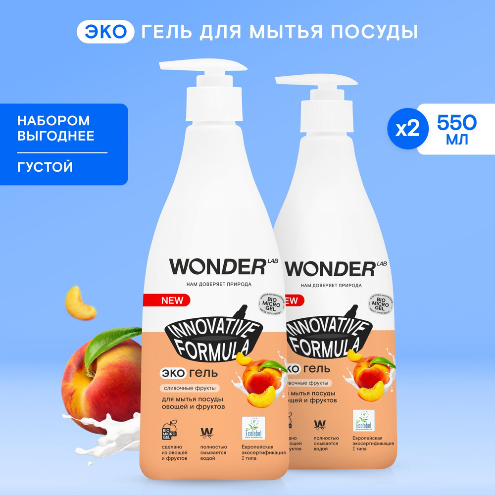 Средство для мытья посуды овощей и фруктов WONDER LAB, экологичный гель ...