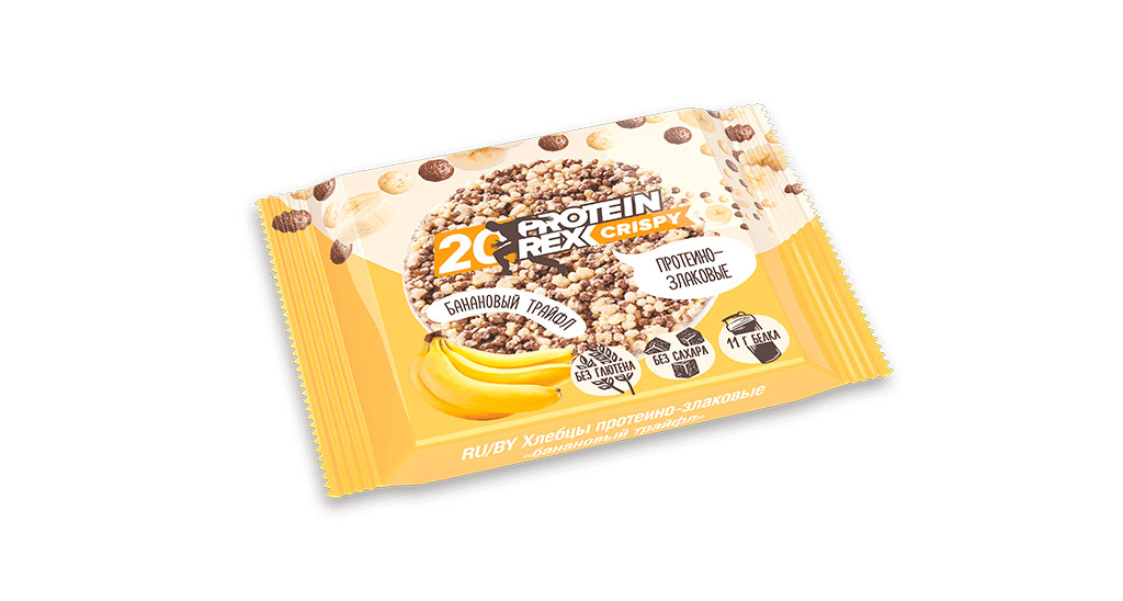 Proteinrex, Хлебцы протеино-злаковые 20%, 5шт x 55г, банановый трайфл ...