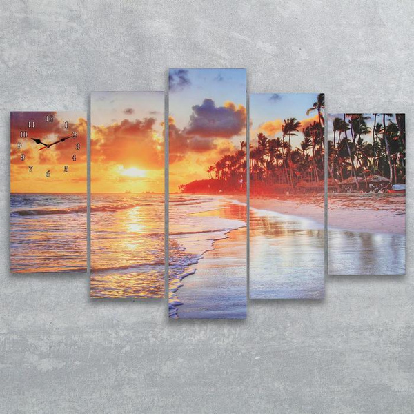 Часы настенные модульные Закат на пляже 80х140 см купить C доставкой на Ozon по низкой цене