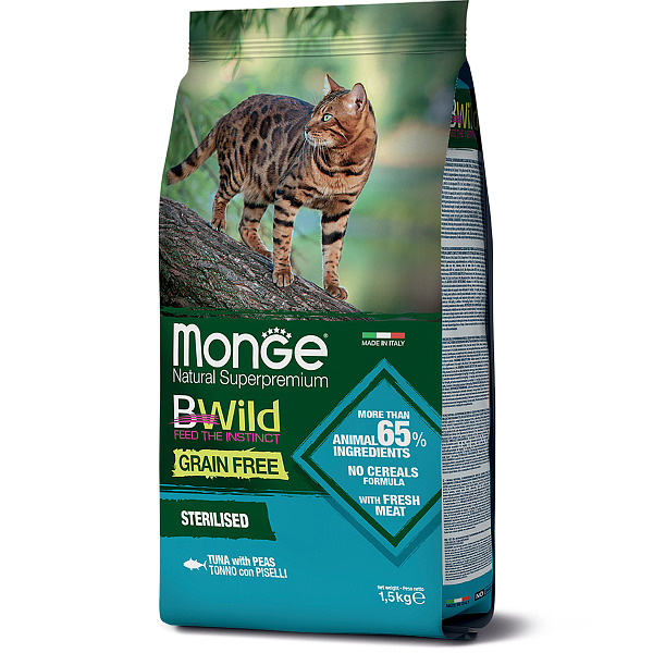 Monge Cat BWild GRAIN FREE беззерновой корм из тунца для стерилизованных кошек 1,5 кг - купить с ...