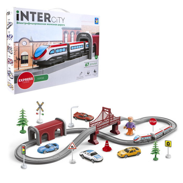 1TOY InterCity Express Набор Железная дорога "Город" скорый электропоезд 3 вагона, тунель, мост ...
