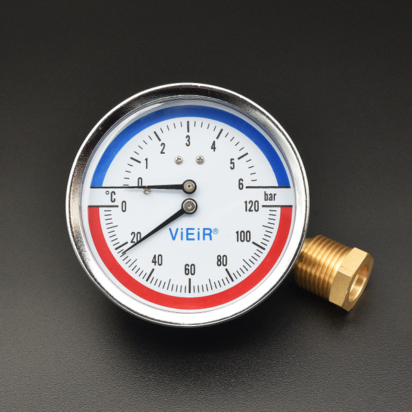 Термоманометр 1/2 120 C 10 bar с отсечным клапаном аксиальный (осевой) YF10 ViEiR - купить по ...