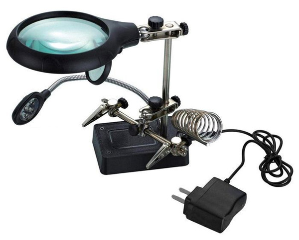 Лупа Kromatech настольная 2,5x/7,5x/10x, 34/90 мм, с держателем и подсветкой (5 LED) MG16129-С ...