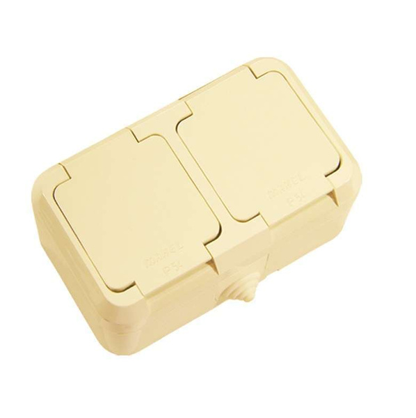 Розетка 2-м ОП 16А IP44 с заземлением с крышкой п/герм. кремовый Makel 18254 - купить с ...