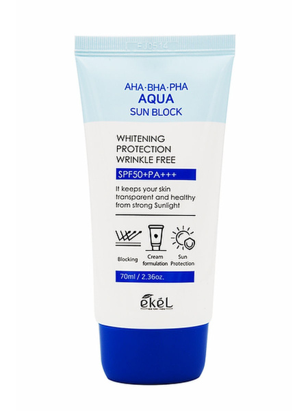 Ekel Солнцезащитный крем Aqua Sun Block AHA BHA PHA SPF 50PA+++, 70мл ...