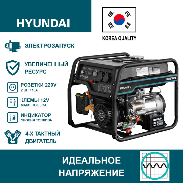 Генератор бензиновый Hyundai HHY 3020FE 3.1 кВт, бензогенератор с ...