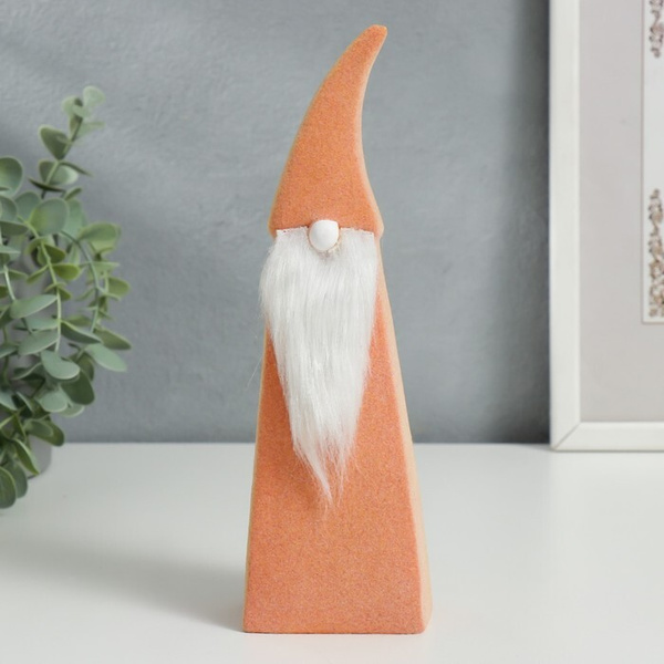 Сувенир керамика 'Бородатый гномик в высоком колпаке' оранжевый флок ...