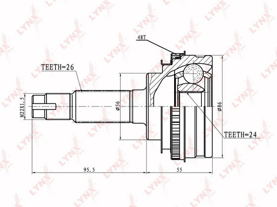 шрус наружный toyota avensis 18-2.0 26*56*24 (48 abs) ор.4347019645 ...