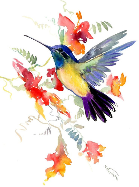 Термонаклейка на любой вид текстиля (DTF) колибри, птица, колибри маслом. купить на OZON по ...