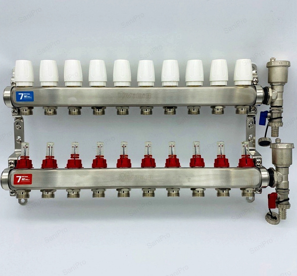 Коллекторная группа с расходомерами без кранов 1"x3/4" нерж. 10 выходов ViEiR арт. VR113-10A ...