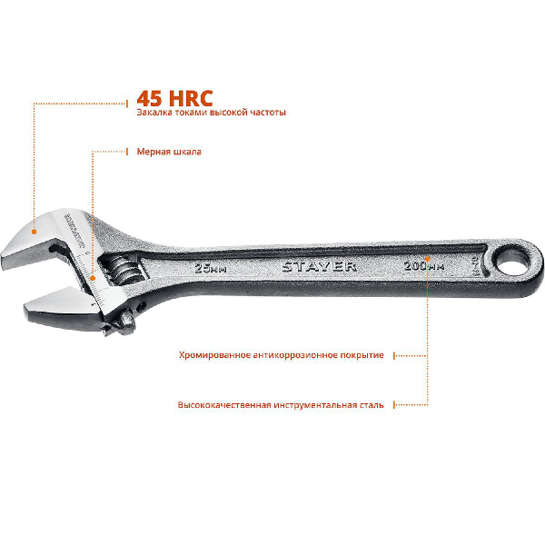 Разводной ключ STAYER MAX-Force 200 / 25 мм (2725-20_z01) - купить с ...
