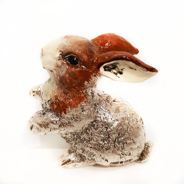 Статуэтка Кролик с белой грудкой коричневый малый Посеребрённая фигурка Символ 2023 года