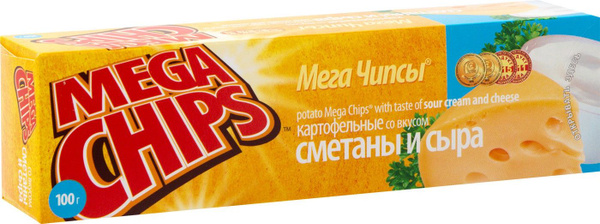 Чипсы картофельные Mega Chips со вкусом сметаны и сыра, 100г, 10 шт ...