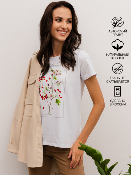 Футболка SAHAR art lab, размер 44, цвет белый, красный, 95% хлопок, 5% лайкра - купить по ...