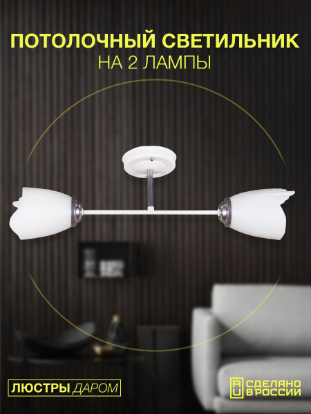 Люстра потолочная, светильник потолочный на 2 лампы (лампочка 220V 15W ...