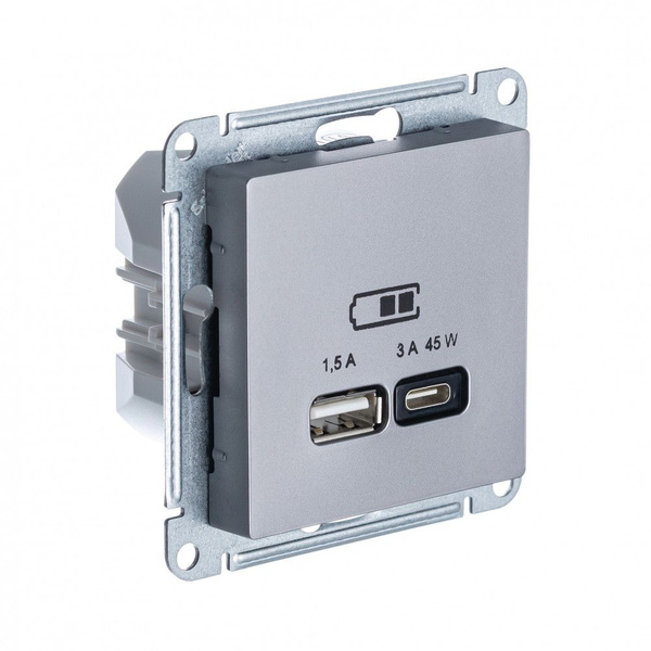 Розетка USB type А-C 45W высокоскоростная зарядка (Сталь), Systeme ...