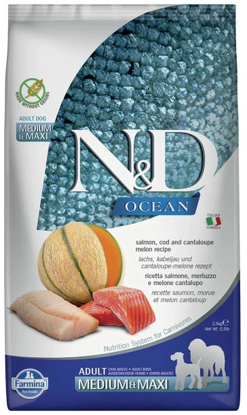 Сухой корм Фармина N&D Ocean для собак, лосось, треска, дыня, 2,5 кг ...
