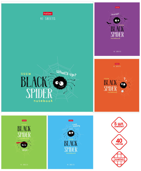 Набор тетрадей Hatber 40 листов, формата А5, в клетку, на скобе, 65 г/кв. м, матовая ламинация ...