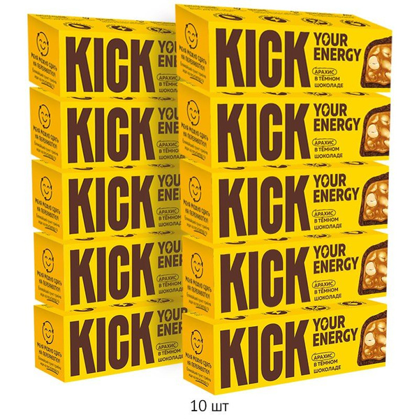 Батончик KICK арахисовый в тёмном шоколаде 45г, 10 батончиков - купить ...