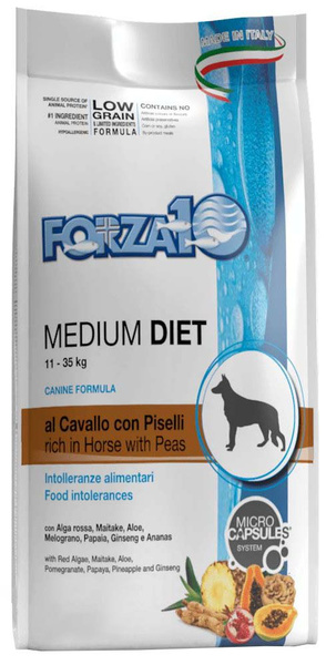Корм Forza10 Diet Medium (гипоаллергенный) для собак средних пород при пищевой аллергии, конина ...