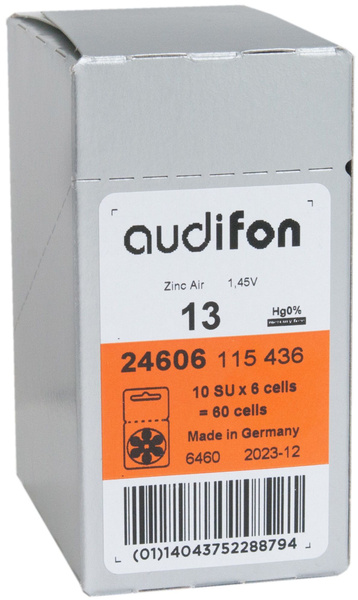 Audifon Батарейка PR48 (ZA13, V13A, DA13), ZincAir (воздушно-цинковый) тип, 1,4 В, 60 шт купить ...
