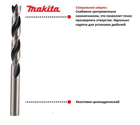 Сверло по дереву 5*85мм спиральное Makita D-07048 - купить по выгодной ...