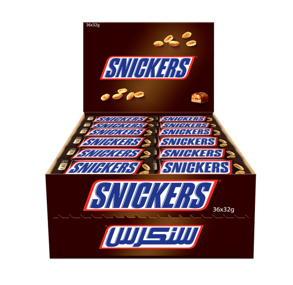 Snickers шоколадный батончик с карамелью, арахисом и нугой, 32гр*36 ...