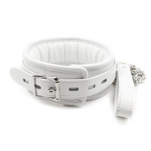 Мягкий белый ошейник с металлическим поводком - купить с доставкой по ...